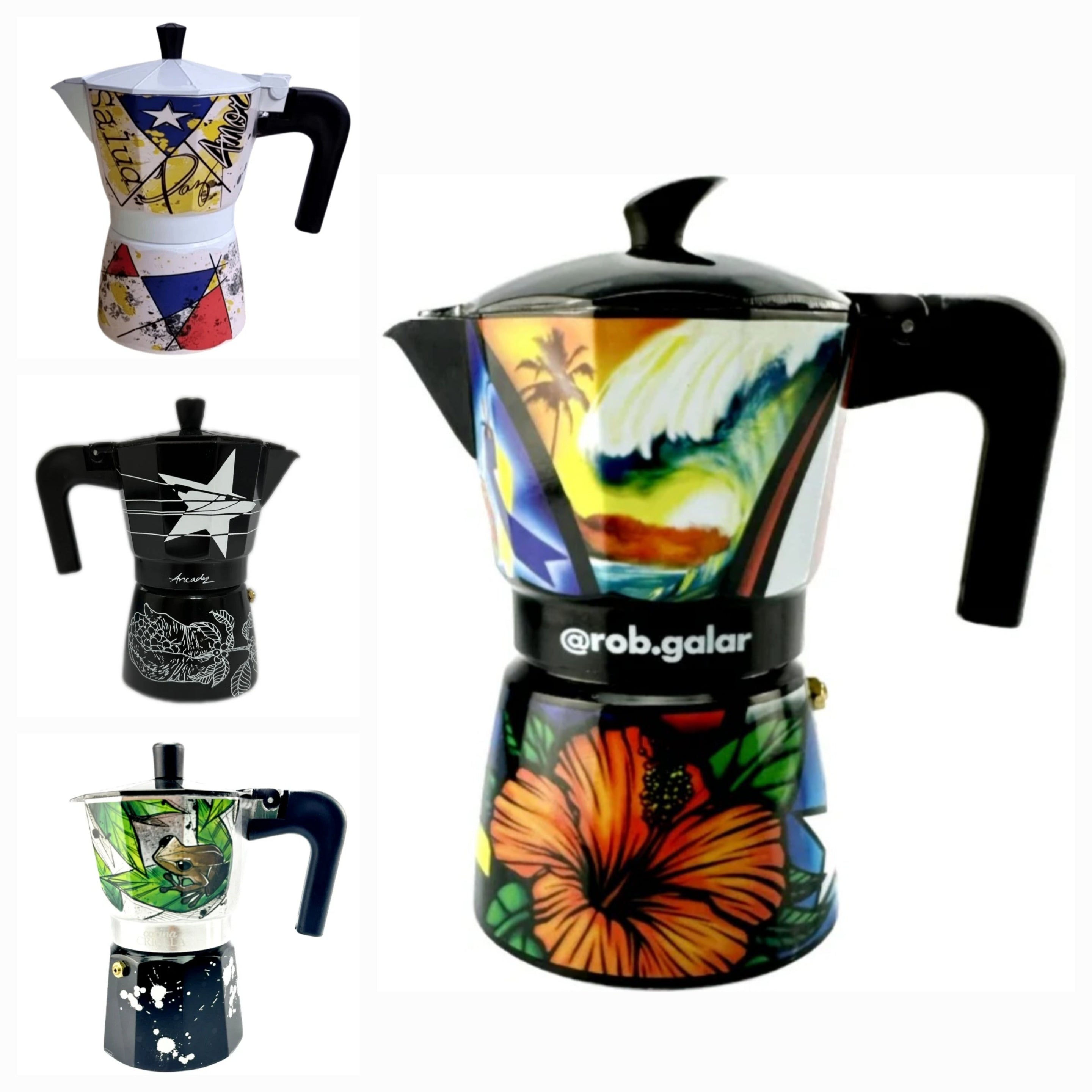"Boricua" Design - Moka Pots (Greca) - Puerto Rican Artist - Pepe Ganga ...