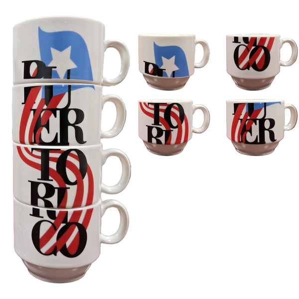 Puerto Rico 4 Cups Set with Metal Holder - Puerto Rico Logo