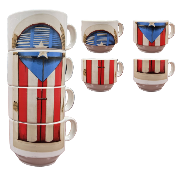 Puerto Rico Set de 4 Tazas con Soporte en Metal - Puerta del Viejo San ...